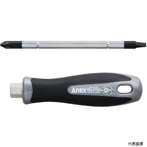 【特長】 ●スパナをかけて増締め・ゆるめができるボルスター付です。 ●電動用ドライバービット(対辺6.35mm六角軸)を使用できます。 ●ビットのプラス部はガッチリネジに喰いつくダブル突起付(AAC)です。 ●ビットのマイナス部は端子のはず...