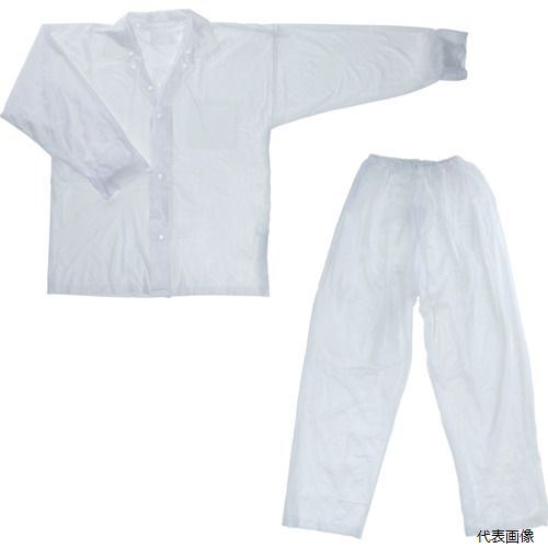 【特長】 ●二重袖が雨の浸入を防ぎます。 ●胸部分に内ポケットがあり、水濡れを防ぎます。 ●防水レインスーツです。 【用途】 ●雨天時の野外作業に 【仕様】 ●色：クリア ●サイズ：M ●身長(cm)：160〜170 ●胸囲(cm)：84〜...