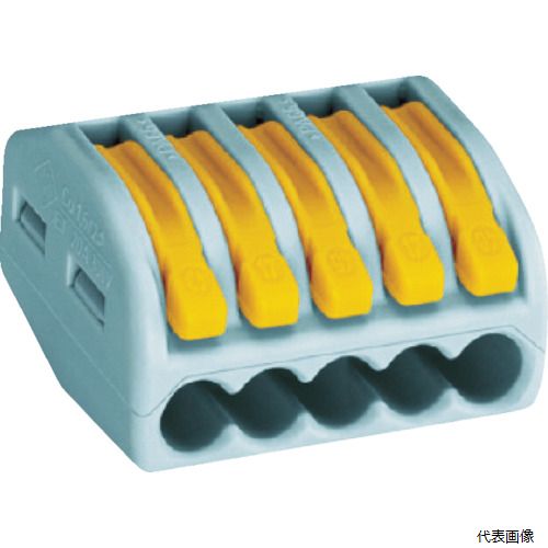 【特長】 ●単線もより線もレバー操作でワンタッチ接続できます。 ●工具不要で非常に便利です。 【用途】 ●電線の接続と分岐に。 【仕様】 ●極数：5 ●色：オレンジ ●適合電線(AWG)：28〜12 ●差込線数(本)：5 ●適合電線(［［M...
