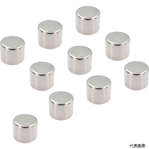 【特長】 ●10個で1パックのお買い得品番です。 ●磁石の中で最強の磁場をもつネオジム磁石です。 【用途】 ●センサーやモーター部品として。 【仕様】 ●表面磁束密度(T)：0.35 ●吸着力(N)：12.39 ●外径(mm)：6 ●厚さ(...