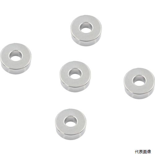 【特長】 ●5個で1パックのお買い得品番です。 ●磁石の中で最強の磁場をもつネオジム磁石です。 【用途】 ●センサーやモーター部品として。 【仕様】 ●表面磁束密度(T)：0.36 ●吸着力(N)：69.42 ●外径(mm)：18 ●厚さ(...
