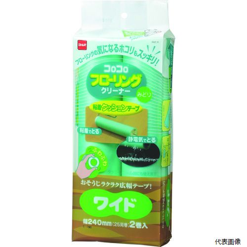 【特長】 ●クッション粘着と静電気吸着でゴミを確実にキャッチします。 ●片側ドライエッジで隅のホコリもキャッチします。 ●フローリング、ビニール床、網戸などにも最適です。 【用途】 ●フローリング用 ●テープサイズ：240mm幅×25周 ●...