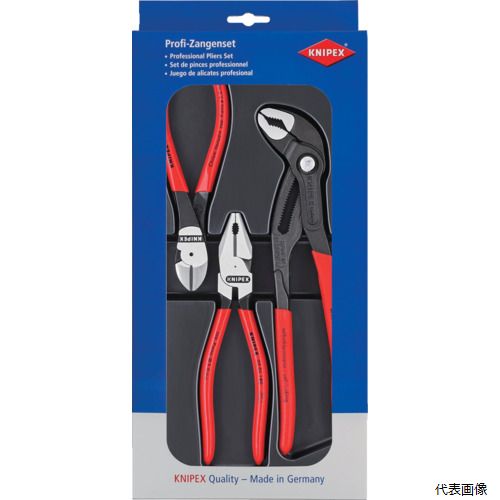 【特長】 ●強力型ペンチ、強力型斜ニッパー、ウォーターポンププライヤー「コブラ」が各1本入ったセットです。 ●視覚効果の高いパッケージデザイン（フック用の幅広穴が空いています）です。 【仕様】 ●セット内容(点)：3 ●セット内容：強力型ペ...