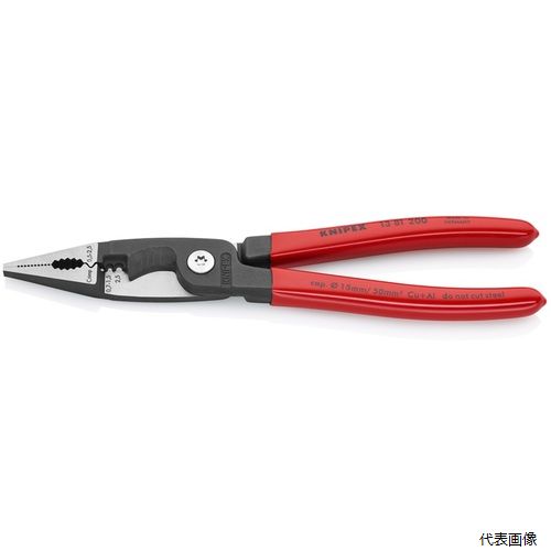 【特長】 ●電気工事用マルチファンクションプライヤーです。 ●1本で6つの機能が利用できます。（つかみ、曲げ、バリ取り、切断、ストリップ、圧着） 【仕様】 ●全長(mm)：200 ●切断能力(mm)ケーブル：Φ15.0 ●圧着能力(［［MM...