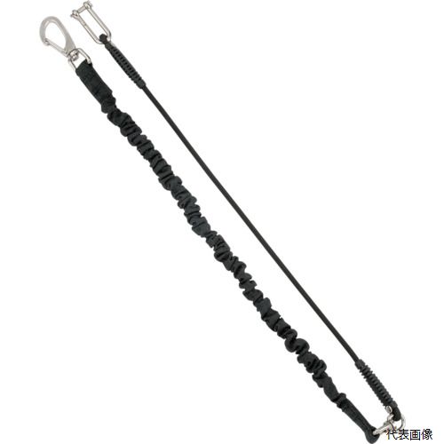 【特長】 ●絡み難い新安全ロープです。 ●伸縮部と工具接続部を分割した新構造です。 ●伸縮部は破断に強い金属芯入りです。 ●工具接続部は高強度ザイルロープを使用しています。 ●緩み止めロック付シャックルで工具をしっかりホールドします。 ●工...