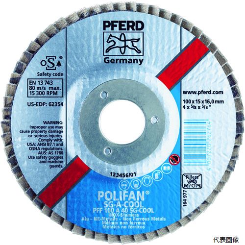 【特長】 ●酸化アルミナ砥粒を使用しているポリファン［［R上］］SGのフラップディスクは、高性能、長寿命を提供します。 ●低接触押しでも非常に高い性能を達成します。 ●鋭い研削力を発揮しながら圧倒的な長寿命です。 【用途】 ●鉄、ステンレス...