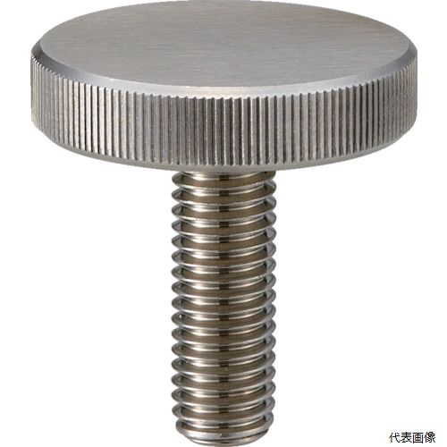 【特長】 ●フラットタイプのローレットノブです。 ●ローレット加工によりすべりにくくスピーディに締め付けができます。 【仕様】 ●外径(mm)：36 ●ノブ高さ(mm)：8.0 ●ねじ寸法：M10×1.50 ●ねじ長さ(mm)：30 ●おね...