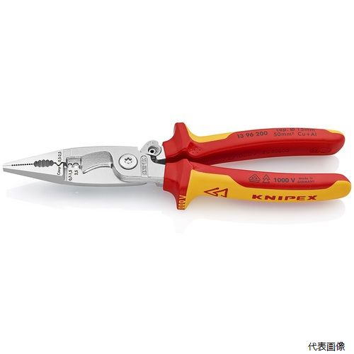 【特長】 ●電気工事用マルチファンクションプライヤーです。 ●1本で6つの機能が利用できます。（つかみ、曲げ、バリ取り、切断、ストリップ、圧着） ●絶縁1000Vハンドルタイプ ●ばね内蔵でロッキングレバーのついたタイプです。 【仕様】 ●...
