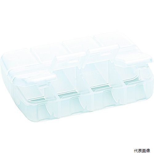 【特長】 ●個別フタ付シングルスペースで小物収納に最適です。 ●ポケットに納まりやすいフラットタイプです。 ●取り出しやすい底アール付です。 【用途】 ●文具用品、小物、薬など収納可能。 【仕様】 ●色：クリア ●外形寸法(mm)間口：90...
