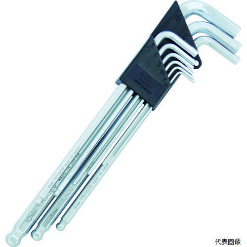 【特長】 ●30°回転させて製造しており、使い勝手を考慮した六角棒レンチです。 ●特殊加工技術により、強靭な耐久性と耐摩耗性があります。 ●ボールポイントで本締めも可能です。 【仕様】 ●セット内容(本)：9 ●セット内容(mm)：1.5、...
