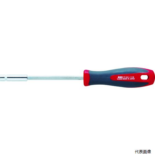 【特長】 ●使いやすい肉薄タイプです。 ●電気機器・産業機器などに使用されている小型のボルトネジやナット回しに最適です。 【仕様】 ●軸長(mm)：115 ●全長(mm)：215 ●対辺(mm)：5.5 【材質／仕上】 ●軸：特殊合金鋼、合...