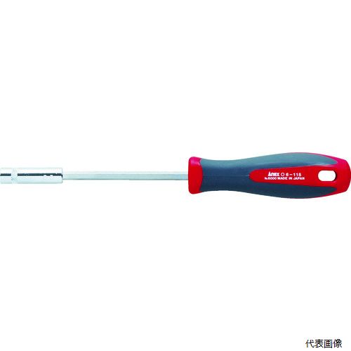【特長】 ●使いやすい肉薄タイプです。 ●電気機器・産業機器などに使用されている小型のボルトネジやナット回しに最適です。 【仕様】 ●軸長(mm)：115 ●全長(mm)：215 ●対辺(mm)：6 【材質／仕上】 ●軸：特殊合金鋼、合金鋼...
