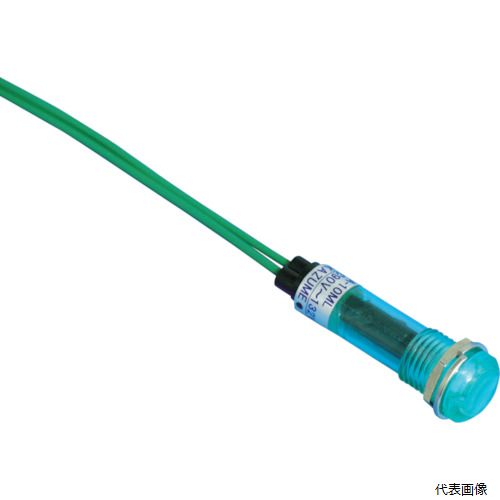 【特長】 ●抵抗器内蔵の高輝度LED表示灯です。 ●AC/DC200V用電源にダイレクトに接続出来ます。 ●長さ200mmのリード線付です。 【用途】 ●通電表示や警告表示などに。 【仕様】 ●レンズ色：緑 ●発光色：緑 ●定格電圧(V)：...