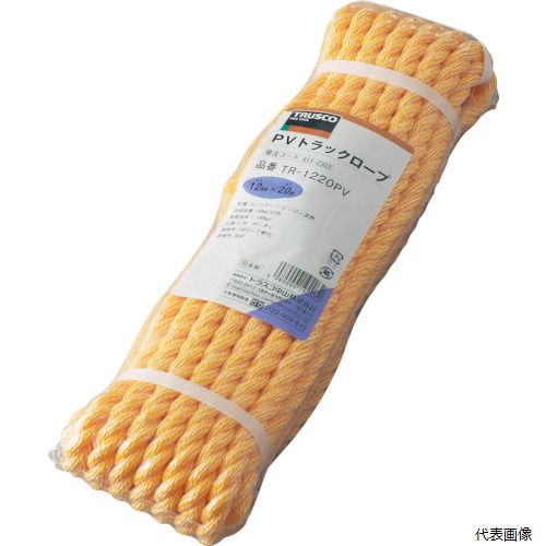 【特長】 ●両端アイスプライス加工（アイ加工）を施しています。 ●強く、軽く、作業性の良いトラックロープです。 【用途】 ●トラックの荷締め。 ●覆いの固定用。 ●結束。 【仕様】 ●色：黄 ●線径(mm)：12 ●長さ(m)：30 ●包装...