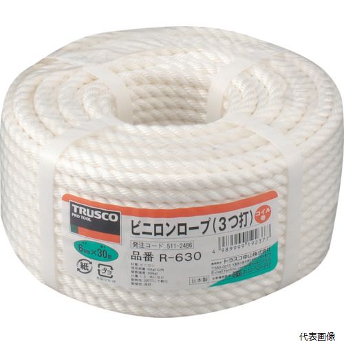 【特長】 ●耐候性、耐久性に優れ、漁業用、陸上用などの幅広い分野で使われています。 【用途】 ●避難用ロープ用。（縄梯子、防災、救助） ●建築現場の命綱用など。 【仕様】 ●色：白 ●線径(mm)：6 ●長さ(m)：30 ●包装形態：バンド...