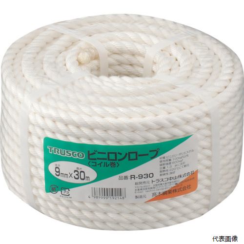 【特長】 ●耐候性、耐久性に優れ、漁業用、陸上用などの幅広い分野で使われています。 【用途】 ●避難用ロープ用。（縄梯子、防災、救助） ●建築現場の命綱用など。 【仕様】 ●色：白 ●線径(mm)：9 ●長さ(m)：30 ●包装形態：バンド...