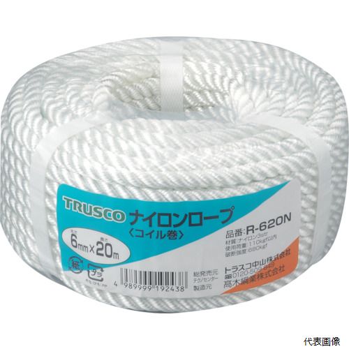 【特長】 ●合成繊維の中で最も強度があり、耐摩擦性、耐熱性に優れています。 ●伸びがあるため、衝撃吸収性があります。 【用途】 ●安全帯の工具吊り下げ用。 ●電工現場のリードロープ用など。 ●色：白 ●線径(mm)：6 ●長さ(m)：20 ...