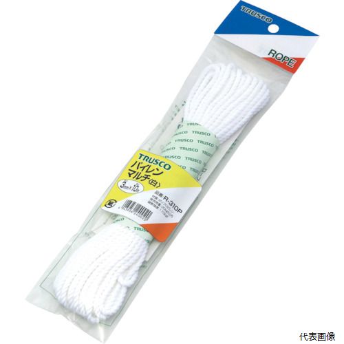 【特長】 ●軽くて柔らかく、扱いやすいです。 【用途】 ●荷物などの識別。 ●テント、タープの張り綱。 ●店舗内の指示板吊り下げ用。 【仕様】 ●色：白 ●線径(mm)：5 ●長さ(m)：10 ●包装形態：袋入 ●ロープの打ち方：3打ち ●...