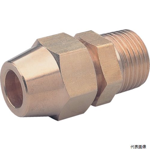【特長】 ●拡管した銅管を、機器・装置に接続するためのジョイントです。 【用途】 ●銅管用継手。 ●フレアー加工銅管とネジ配管の接続に。 【仕様】 ●適合銅管外径(mm)：6.35 ●寸法(mm)L：34 ●ねじ：R1/8 ●六角対辺(mm...