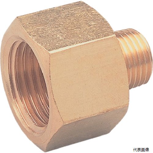 【特長】 ●内、外ネジの接続に使用します。 【用途】 ●ネジ用継手。 ●接続口径D：Rc3/8 ●接続口径D1：R1/2 ●接続口径D2：Rc3/8 ●六角対辺(mm)：22 ●使用流体：水・空気・油 ●タイプ：異径内外ソケット ●最高使用...