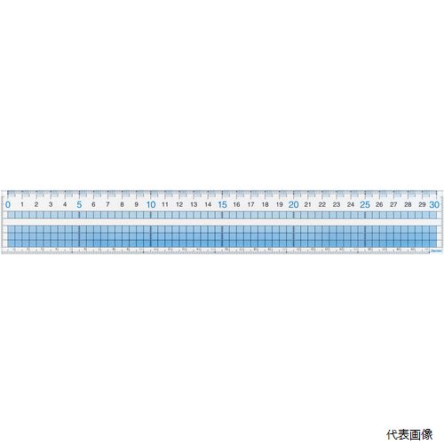 【特長】 ●事務や作図に適した方眼罫入の見やすい定規です。 【用途】 ●事務作業、作図用に。 【仕様】 ●全長(mm)：310 ●幅(mm)：45 ●厚さ(mm)：2 ●呼び寸法(mm)：300 【材質／仕上】 ●アクリル製（メタクリル樹脂...