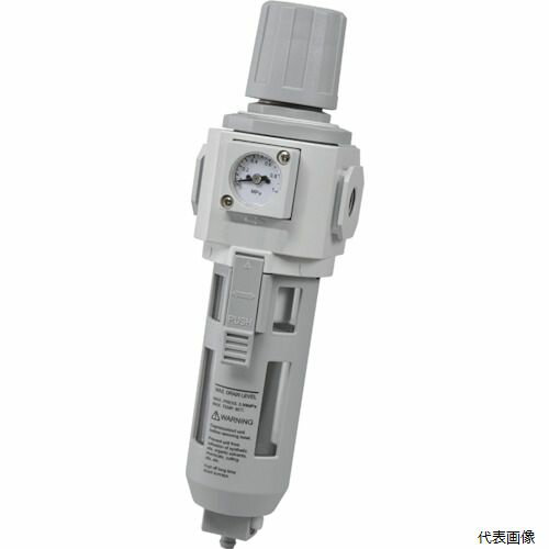 【特長】 ●空気の圧力調整と空気中の水滴やゴミを取り除き、清浄な空気を供給します。 ●ろ過精度(μm)：5 ●使用圧力(MPa)：1 ●設定圧力(MPa)：0.05〜0.85 ●接続口径：Rc3/8 ●全長(mm)：220 ●全幅(mm)：...