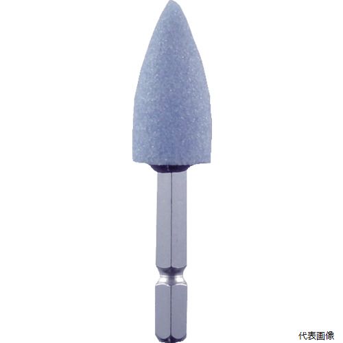 【特長】 ●日本製の高品質なステンレス用軸付砥石。チャックで滑りにくい六角軸。 ●電気ドリルの回転数を考慮にいれた規格で開発しております。 ●劈開性が高いため、軽研削作業に有効です。 【仕様】 ●粒度(#)：60 ●形状：砲弾型 ●外径(m...