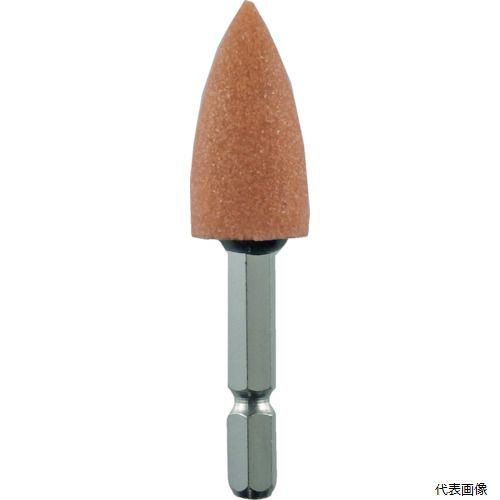 【特長】 ●日本製の高品質な金属用軸付砥石。チャックで滑りにくい六角軸。 ●電気ドリルの回転数を考慮にいれた規格で開発しております。 ●劈開性が高いため、軽研削作業に有効です。 【仕様】 ●粒度(#)：60 ●形状：砲弾型 ●外径(mm)：...