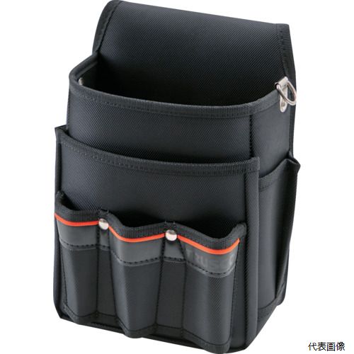【特長】 ●汚れが目立ちにくいブラックを基調としたデザインです。 ●合皮を使用しており、高級感を兼ね備えた腰袋です。 ●開きやすく形状がくずれやすい部分を補強しています。 ●3段のため収納力が大きく、一度に多くの工具を持ち運ぶことができます...