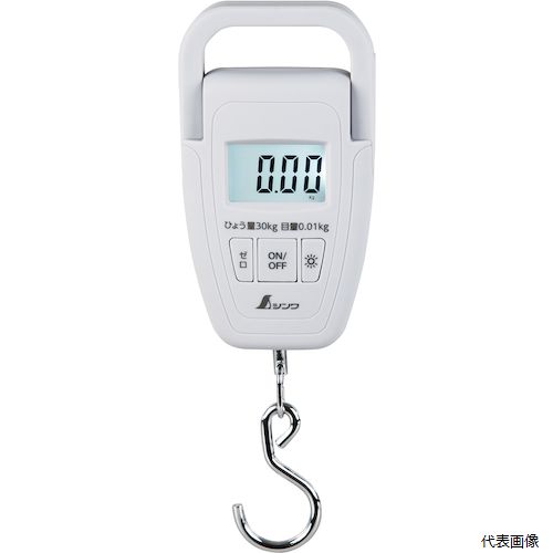 【特長】 ●風袋引機能付で容器などの重さを引いた測定ができます。 ●計量フックに掛けられない大きさの物でも測定できる、補助ベルト付です。 ●ホールド機能付です。 ●オートパワーオフ機能付です。 ●バックライト機能付です。 ●秤量(kg)：3...