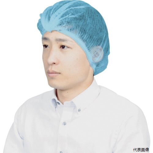 【特長】 ●通気性が良く、ムレにくいです。 ●毛髪の脱落を防止します。 【用途】 ●食品工場など。 【仕様】 ●色：ブルー ●サイズ：フリー ●タイプ：使い捨て 【材質／仕上】 ●不織布（1層） 【入数】 ●1Pk/100枚 他のサイズはこ...