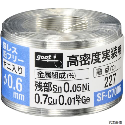 【特長】 ●有害な鉛を含まない環境にやさしいはんだです。 【用途】 ●表面実装部品のはんだ付けに。 【仕様】 ●線径(mm)：0.6 ●鉛フリーはんだ対応：対応 ●融点(℃)：227 ●フラックスタイプ：活性化ロジン ●RoHS2対応　ノン...