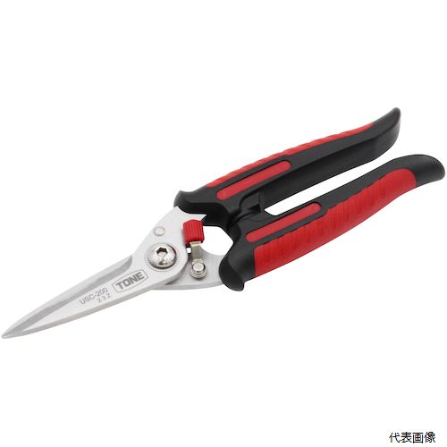 【特長】 ●サビづらいステンレス製ギザ刃で対象物をしっかりととらえます。 ●保管時等に不意な開閉を防ぐロックレバー付。 ●連続作業がしやすいスプリング付。 【用途】 ●紙・布・金属板・線材など様々なものを切断用。 【仕様】 ●刃長(mm)：...