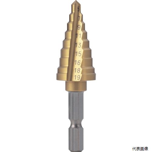 【特長】 ●電気、設備工事用サイズで構成しています。 ●先端シンニング付のため軽い食い付きで、ポイントずれがありません。 【用途】 ●被削材：鉄板（2mm）、ステンレス板（1mmまで）。 【仕様】 ●段幅(mm)：3 ●段数(段)：9 ●シ...