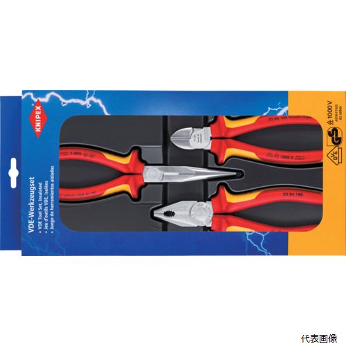 【特長】 ●絶縁ペンチ、絶縁ロングラジオペンチ、絶縁電工ニッパーのセットです。 ●ユーロ標準の穴のついた魅力的なセールスパッケージです。 【仕様】 ●セット内容：0306-180、2616-200、7006-160 ●セット内容(点)：3 ...