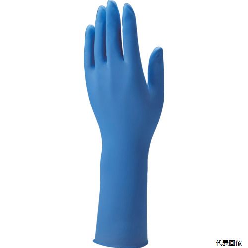 【特長】 ●便利な左右両用タイプです。 【用途】 ●薬品作業。 【仕様】 ●色：ブルー ●サイズ：M ●全長(cm)：29 ●手のひら周り(cm)：19.4 ●中指長さ(cm)：86 ●厚さ(mm)：0.09 ●粉(あり・なし)：なし ●す...