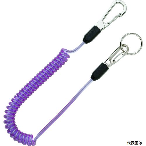 【特長】 ●ナスカン部に独自のコンパクトな樹脂金具を採用しています。 ●ワイヤーとポリウレタンがはく離しない一体成型加工品です。 【用途】 ●高所作業での工具落下防止に。 ●工具、計量小物の紛失防止に。 【仕様】 ●色：バイオレット ●芯径...