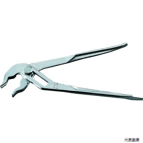 【特長】 ●4点でガッチリグリップします。 ●ケレップ取り出しも可能です。 ●ばねの力で柄は自動的に開き、連続作業をサポートします。 【用途】 ●水道蛇口、立水栓などの締め付け作業に。 ●角型のくわえ部はすべりにくく、4面をつかむため、トル...