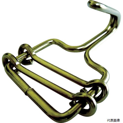 【特長】 ●フック・遊動（バックル）が一体型です。 【用途】 ●ミリオンホロタイト用金具。 ●品名：送り引掛けカン(30mm用) ●適合バンド幅(mm)：30 【材質／仕上】 ●鉄 ●表面処理：ニッケルメッキ 【注意】 ●平ゴムロープ（ホロ...