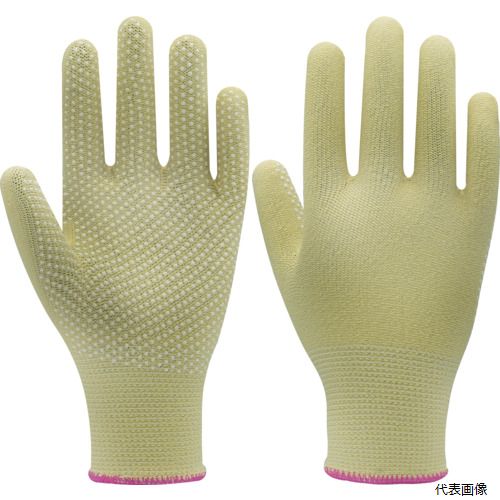【特長】 ●ポリ塩化ビニールのすべり止め付耐切創手袋です。 【用途】 ●クリーンな環境が求められる組立。 ●精密作業。 ●機械組立 ●金属加工。 【仕様】 ●色：イエロー ●サイズ：S ●全長(cm)：21.3 ●手のひら周り(cm)：18...