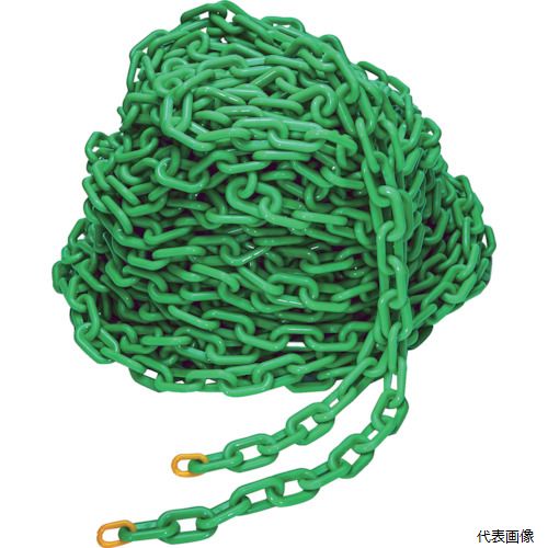 【特長】 ●プラスチック製で軽量タイプのチェーンです。 ●使用場所に応じて必要な長さにカットできます。 【用途】 ●人の誘導や進入禁止用の間仕切り。 【仕様】 ●色：グリーン ●径(mm)：6 ●長さ(m)：30 【材質／仕上】 ●ポリエチ...