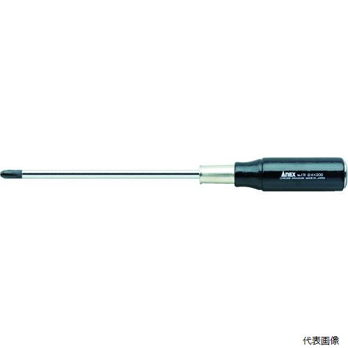 【特長】 ●大型貫通用座金付木柄ハンドルを採用しています。 【仕様】 ●刃先：［［＋］］No.4 ●軸長(mm)：200 ●全長(mm)：349 ●先端マグネット：磁力あり ●貫通タイプ ●先端：マグネット入り 【材質／仕上】 ●軸：クロム...