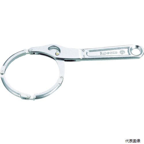 【特長】 ●テコと3点締め原理の組合せで、カートリッジ式オイルエレメントの脱着が容易にできます。 【用途】 ●オイルエレメントの脱着に。 【仕様】 ●適合径(mm)：75〜95 ●最小適合径(mm)：75 ●最大適合径(mm)：95 ●全長...