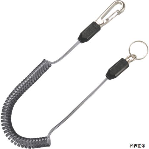 【特長】 ●復元力が高い四角コイルタイプです。 ●コイル巻き部に隙間が無いので擦れることなく2本掛けでもからみにくいです。 ●丸コイルに比べて安全強度は1.6倍です。 【用途】 ●工具類の落下防止用。 【仕様】 ●色：ブラック ●最大使用可...