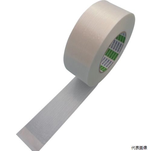 【特長】 ●タテ方向にガラス繊維などで補強したポリエステルフィルムを基材に使用した、引張強度にすぐれたテープです。 ●ガラス繊維を補強材として使用しています。 【用途】 ●重量物の結束・梱包に。 【仕様】 ●色：ホワイト ●幅(mm)：50...