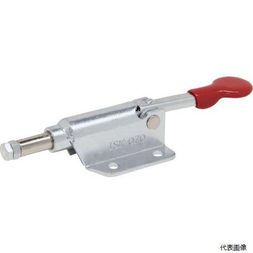 【特長】 ●溶接治具、組立治具、検査治具、加工治具に最適です。 【仕様】 ●全長(mm)：127 ●押圧力(kN)：0.5 ●ハンドル操作角度(°)：66 ●ストローク(mm)：10 ●付属ボルト径：M5×16 ●横押し型 ●フランジベース...