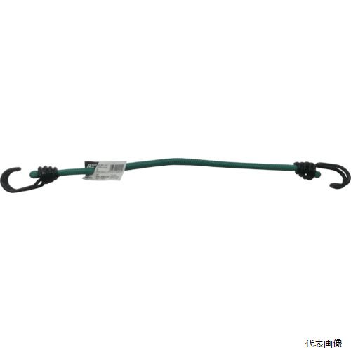 【特長】 ●伸縮性があり、周囲を糸で特殊織しています。 【用途】 ●荷物の仮留め、固定等 【仕様】 ●色：グリーン ●長さ(m)：0.4 ●標準幅(mm)：8 ●両端Wフック金具付き 【材質／仕上】 ●中芯：天然ゴム ●被覆：PP ●金具：...