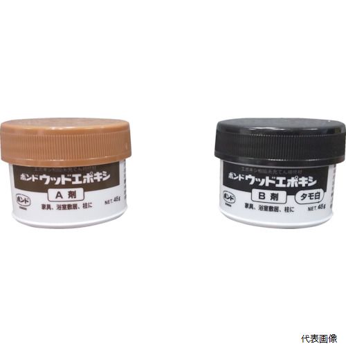 【特長】 ●耐水性に優れ、補修部は肉やせなしで、切削可能です。 【用途】 ●屋内外の木部の穴埋め、カケ、スキ間の補修などに。施工後に上塗り塗装可能です。 【仕様】 ●色：タモ白 ●容量(g)：90 ●硬化時間(20℃)：6時間 ●2液混合型...
