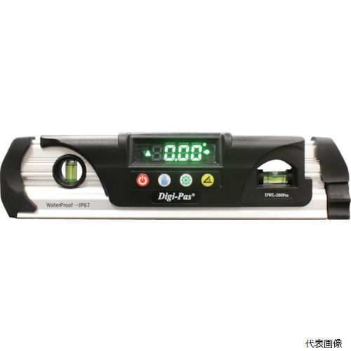 【特長】 ●明るいLEDディスプレイを採用しています。 ●誤差を正常に修正する自己校正機能付です。 ●端面ゴムキャップ付で丈夫です。 【用途】 ●雨天屋外での作業、水回りでの作業、水中での作業で角度の測定に。 【仕様】 ●長さ(mm)：23...