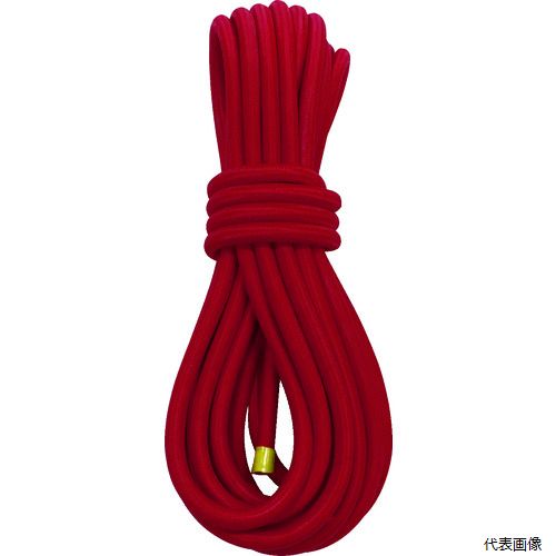 【特長】 ●伸縮性があり、周囲を糸で特殊織しています。 【用途】 ●キャリーカートや自転車などの荷物の固定に。 ●色：レッド ●長さ(m)：5 ●標準幅(mm)：6 ●包装形態：袋入り 【材質／仕上】 ●中芯：合成ゴム ●被覆：ポリプロピレ...